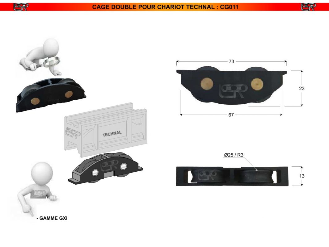 CAGE DOUBLE CHARIOT TECHNAL CG011 (13 x 23) - Les Coulissants et Roulettes